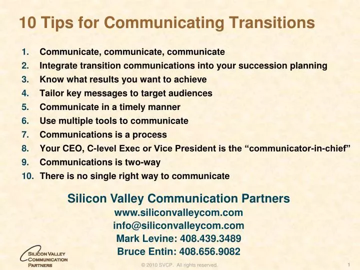 PPT - 10 Tips for Communicating Transitions PowerPoint Presentation ...
