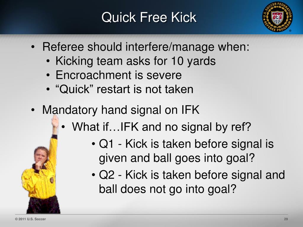 PPT - U.S. Soccer Referee Department 2012 Grade 8 – Law 13 Free Kicks ...