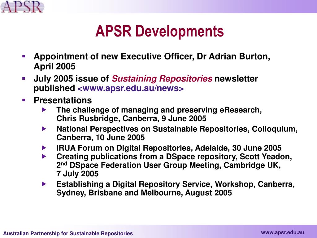 PPT - AUSTRALIAN PARTNERSHIP FOR SUSTAINABLE REPOSITORIES PowerPoint ...
