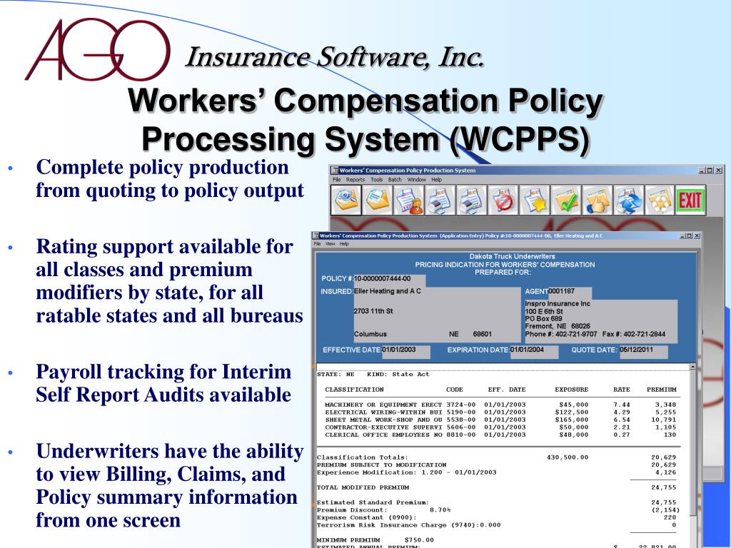 PPT - AGO Insurance Software, Inc. provides the Workers ’ Compensation ...