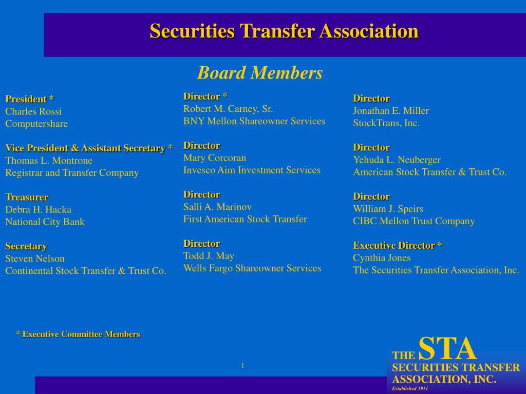 PPT - Welcome to The Securities Transfer Association’s 97th Anniversary ...