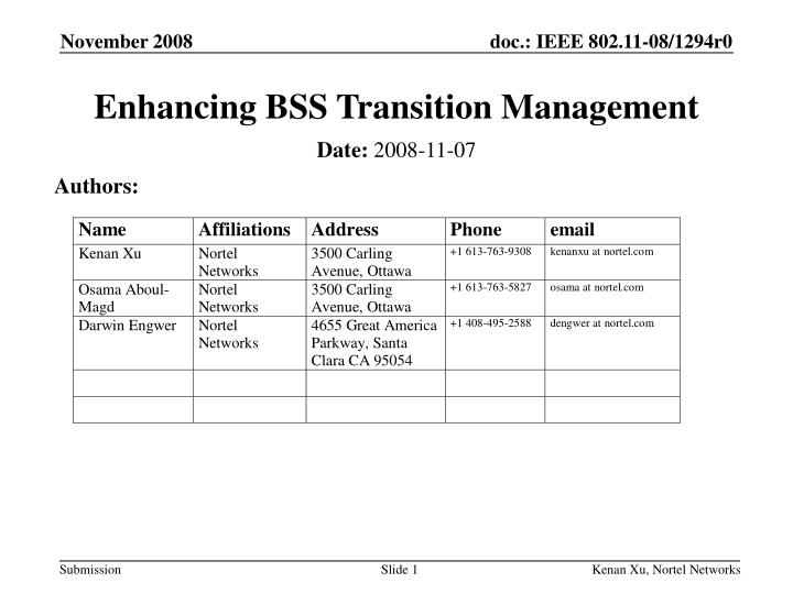 PPT - Enhancing BSS Transition Management PowerPoint Presentation, free ...