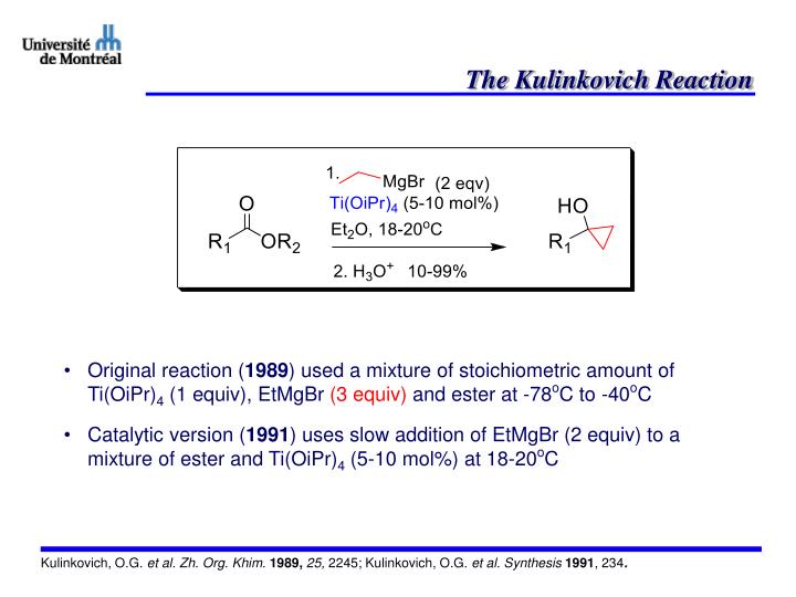 PPT - The Kulinkovich Reaction: PowerPoint Presentation - ID:3266677