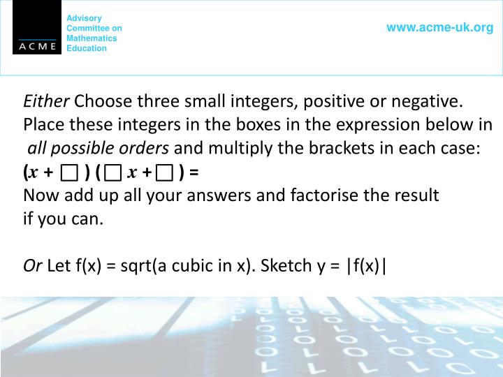 PPT - Either Choose three small integers, positive or negative ...