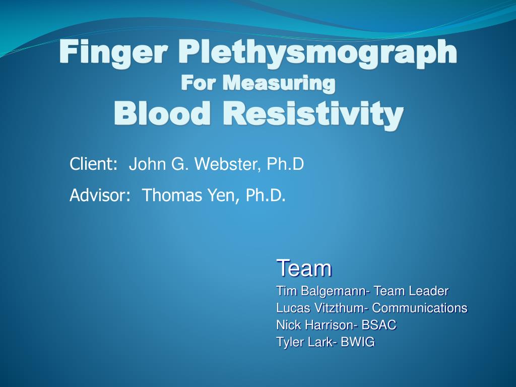 PPT - Finger Plethysmograph For Measuring Blood Resistivity PowerPoint ...