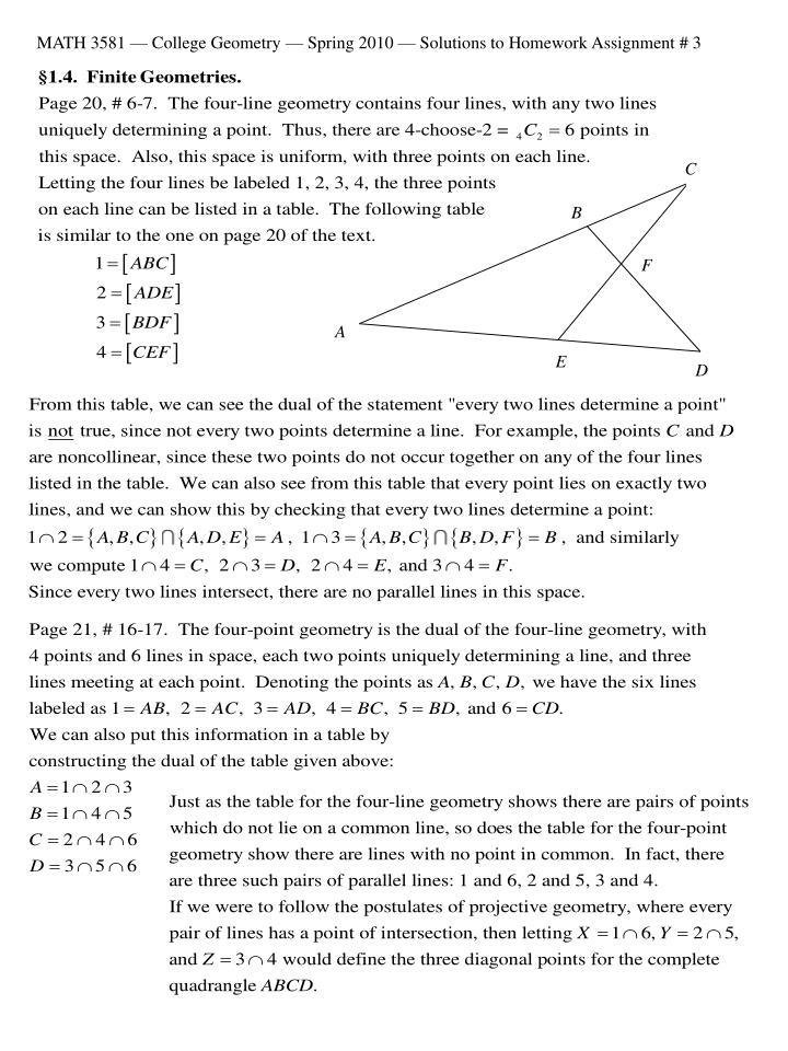 PPT - MATH 3581 — College Geometry — Spring 2010 — Solutions to ...