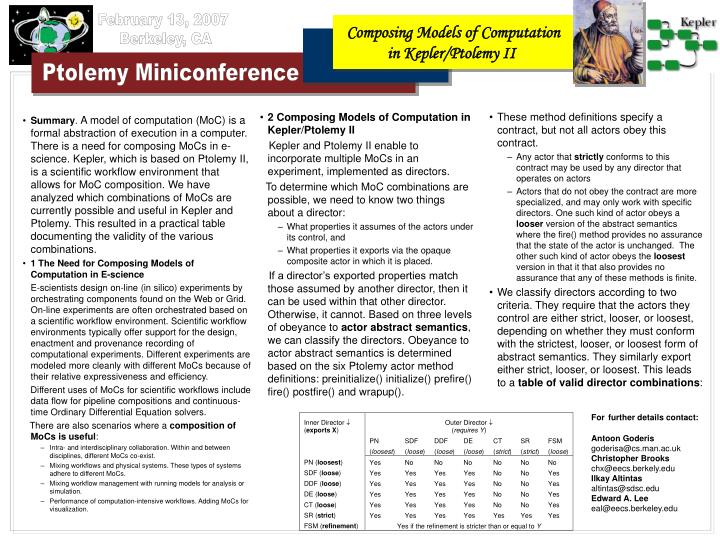 PPT - Composing Models of Computation in Kepler/Ptolemy II PowerPoint Presentation - ID:3272521