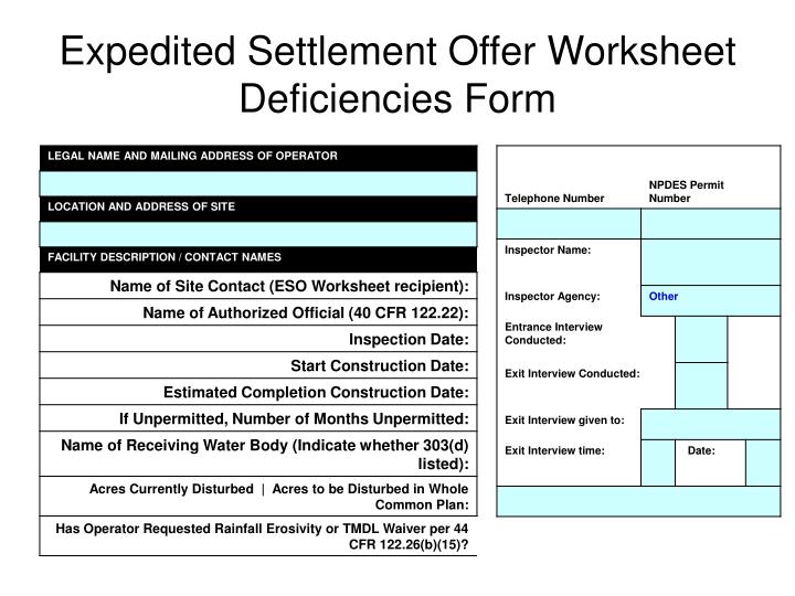 PPT - Expedited Settlement Offer Worksheet Deficiencies Form PowerPoint ...