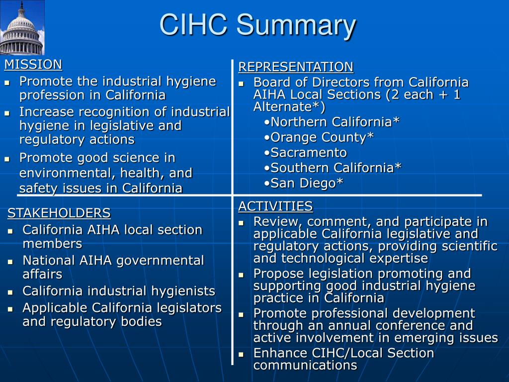 PPT - California Industrial Hygiene Council (CIHC) Mission, Vision ...