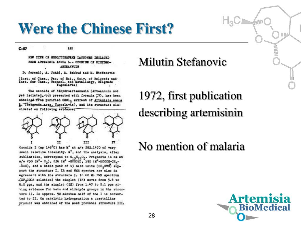PPT - Artemisia BioMedical , Inc The Discovery of Artemisinin PowerPoint Presentation - ID:3274736