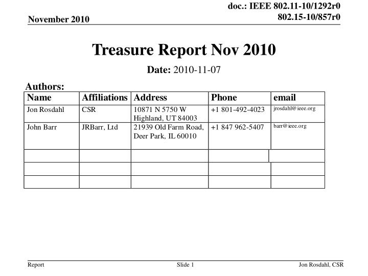 PPT - Treasure Report Nov 2010 PowerPoint Presentation, free download ...