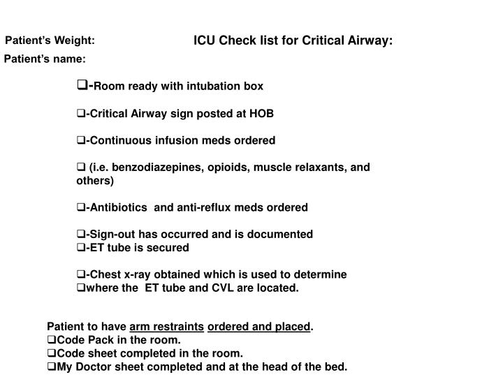 PPT - ICU Check list for Critical Airway: PowerPoint Presentation, free ...