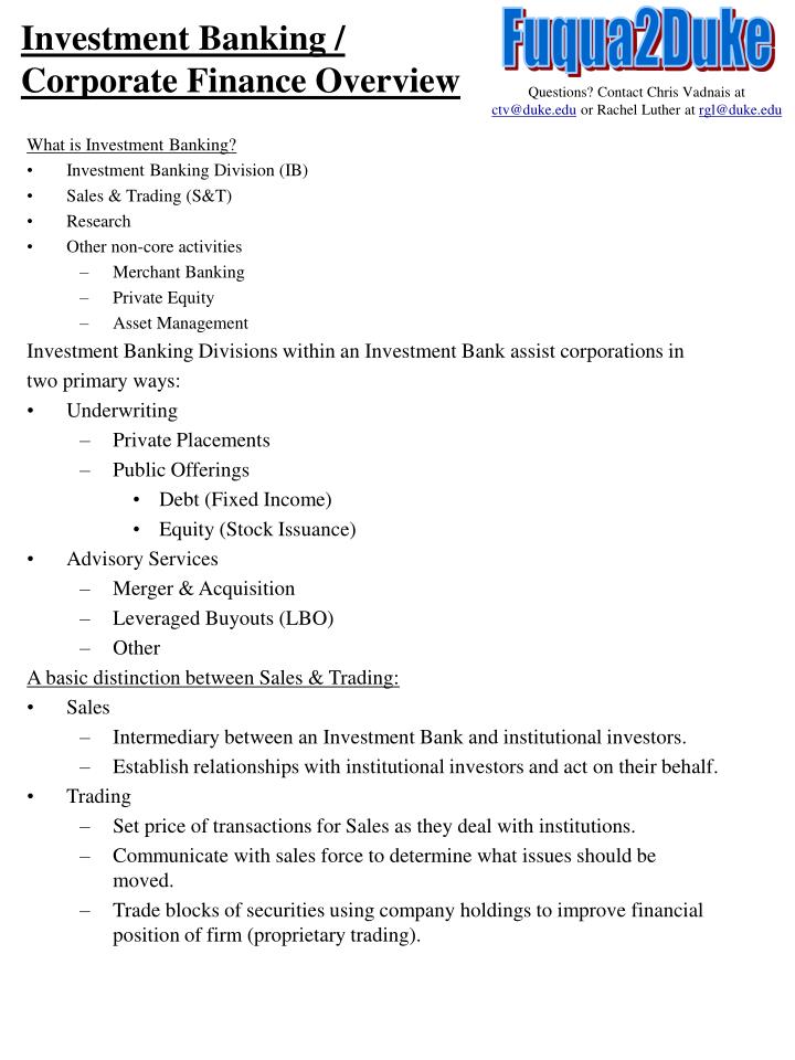 PPT - Investment Banking / Corporate Finance Overview PowerPoint ...