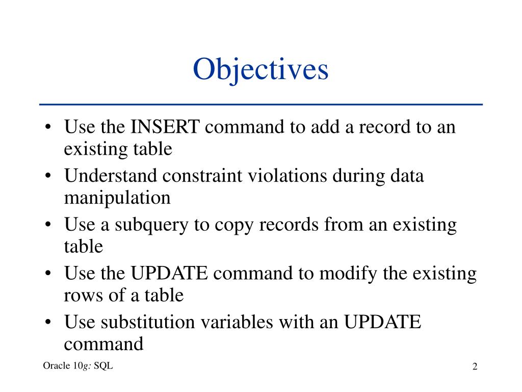 Ppt Chapter 5 Data Manipulation And Transaction Control Oracle 10 G
