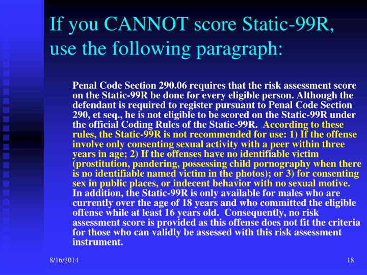 PPT - THE STATIC-99R SARATSO (State Authorized Risk Assessment Tool for ...