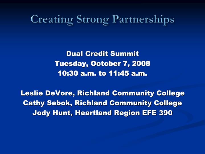 PPT - Creating Strong Partnerships PowerPoint Presentation, free ...