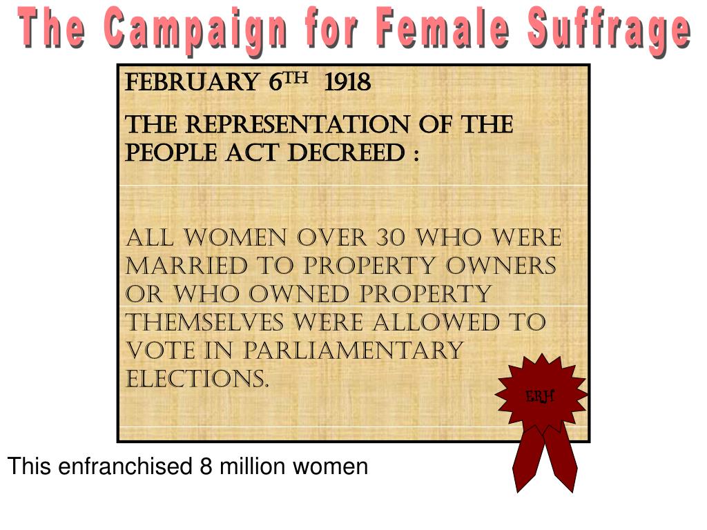 PPT - February 6 th 1918 The Representation of the People Act decreed ...