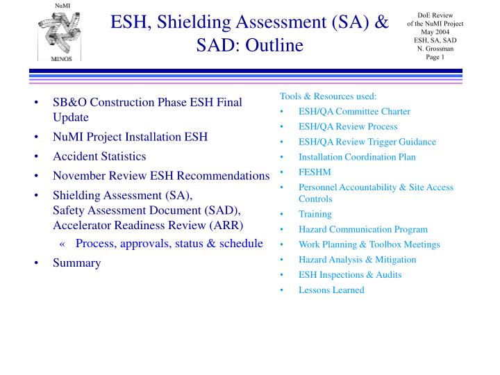 PPT - ESH, Shielding Assessment (SA) & SAD: Outline PowerPoint ...
