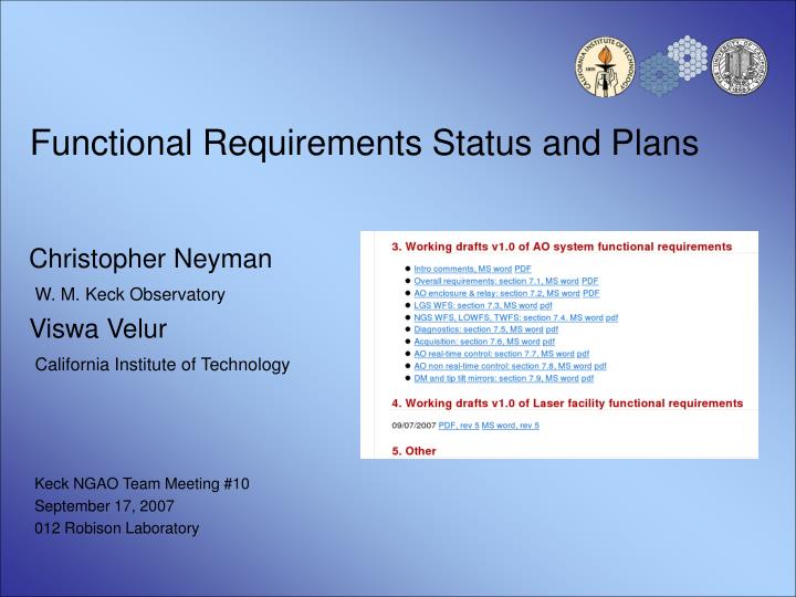 PPT - Functional Requirements Status and Plans PowerPoint Presentation ...