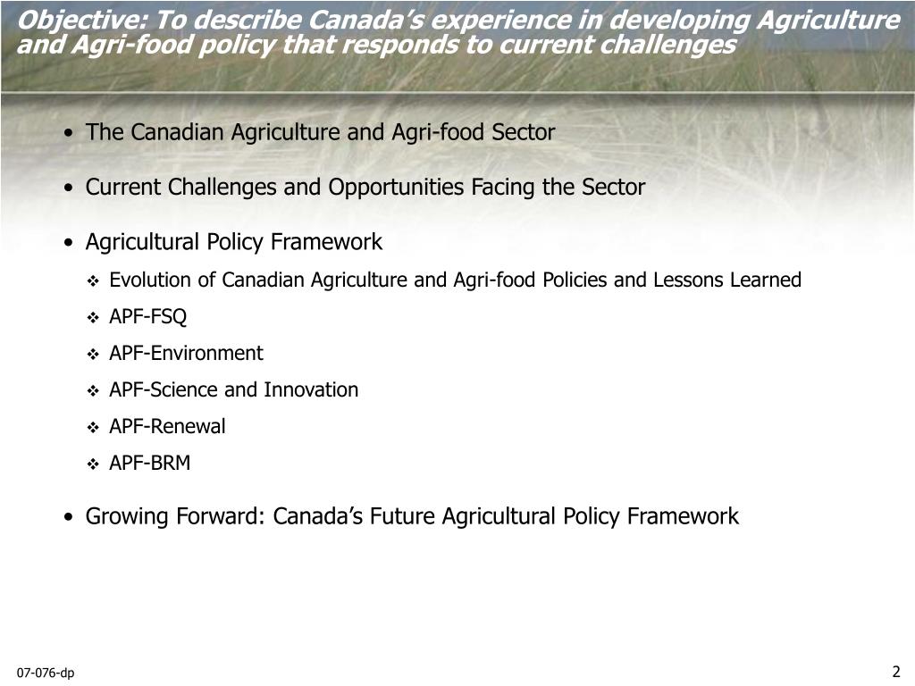 PPT - Canadian Agriculture and Agri-food Policy PowerPoint Presentation ...