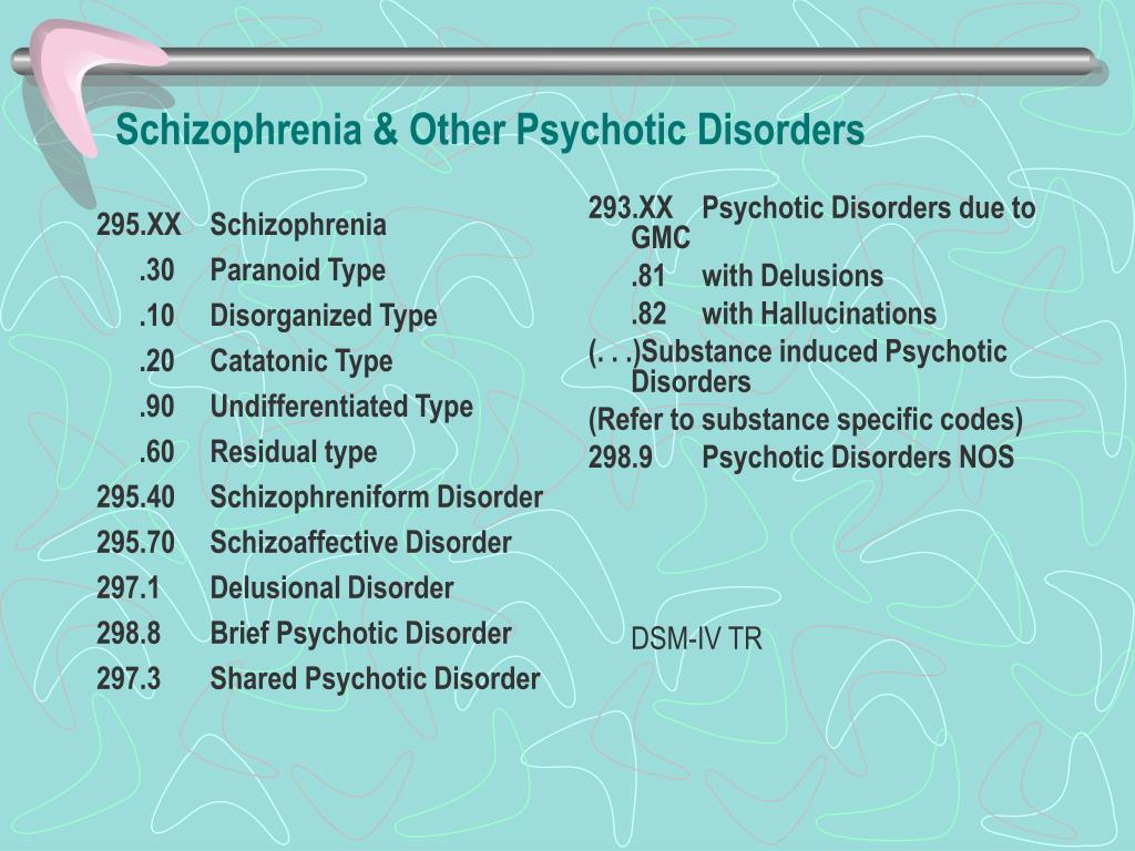 PPT - DSM-IV TR Schizophrenia & Other Psychotic Disorders PowerPoint ...