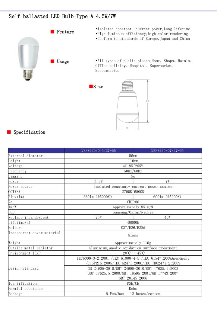 PPT - Self-ballasted LED Bulb Type A 4.5W/7W PowerPoint Presentation ...