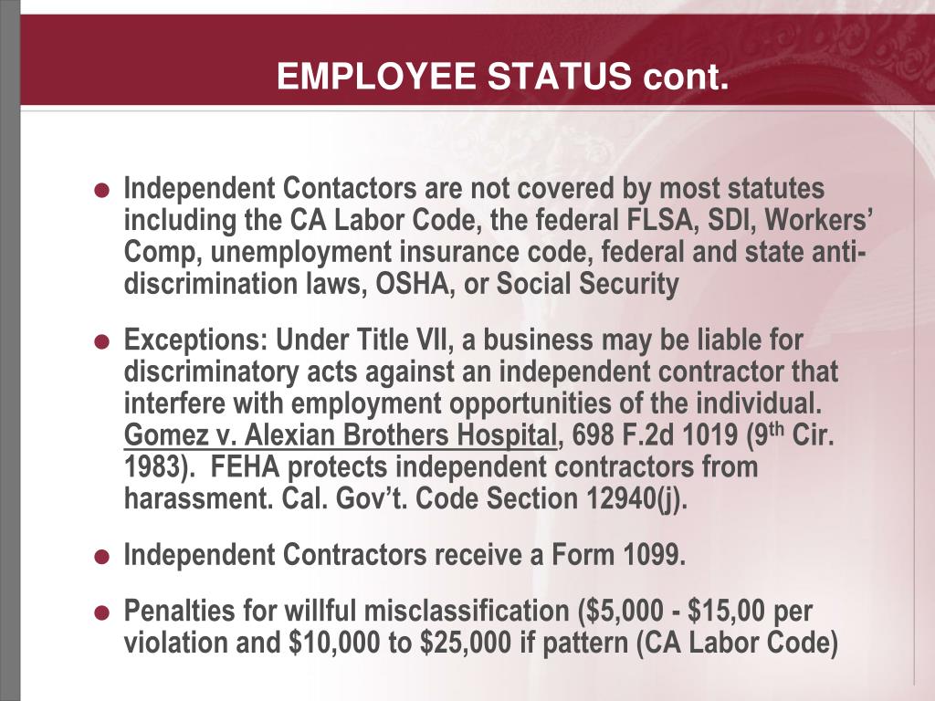 PPT - EMPLOYMENT LAW Ruth Silver Taube Supervising Attorney Workers ...