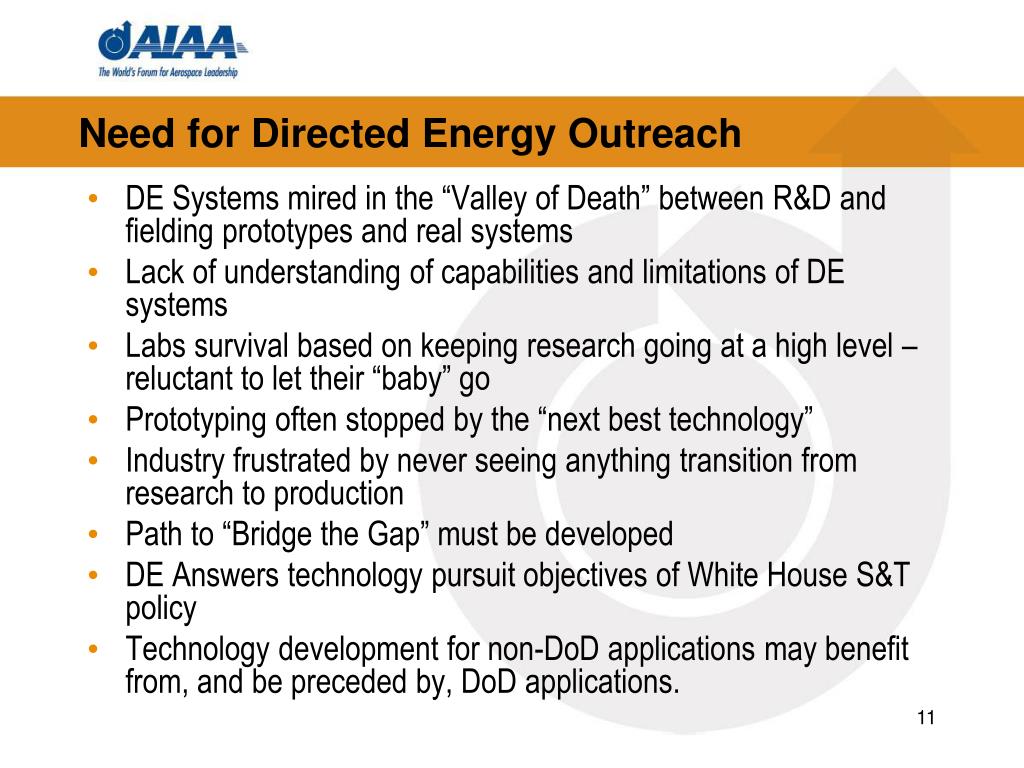 PPT - Bridging the Gap over the “Valley of Death” Directed Energy ...