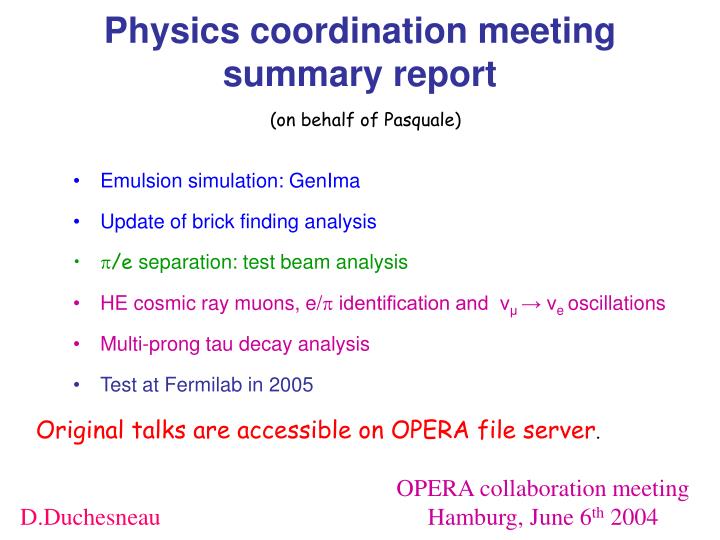PPT - Physics coordination meeting summary report PowerPoint ...