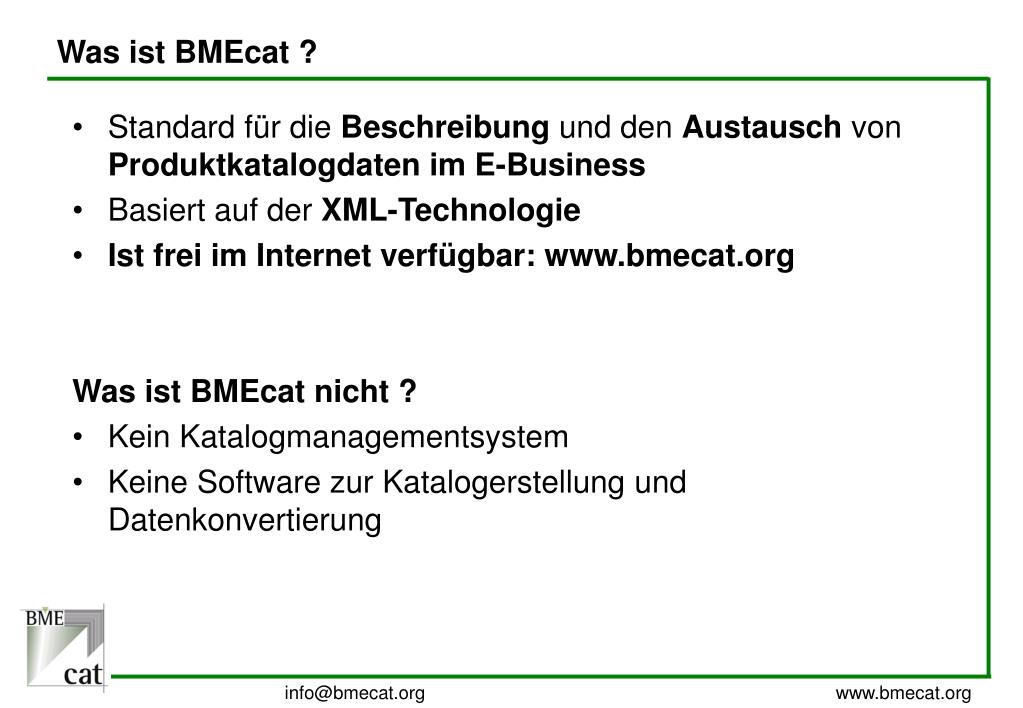 PPT - BMEcat Version 1.2 – Der Produktkatalogstandard für das E ...