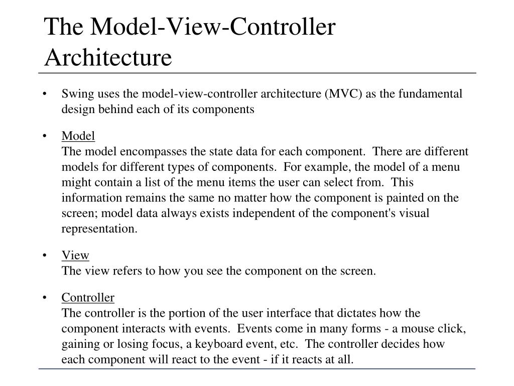 Ppt Java Ii Programming Swingmvc Some Advanced Swing Mvc Architecture Jtable Jlist Jtextarea
