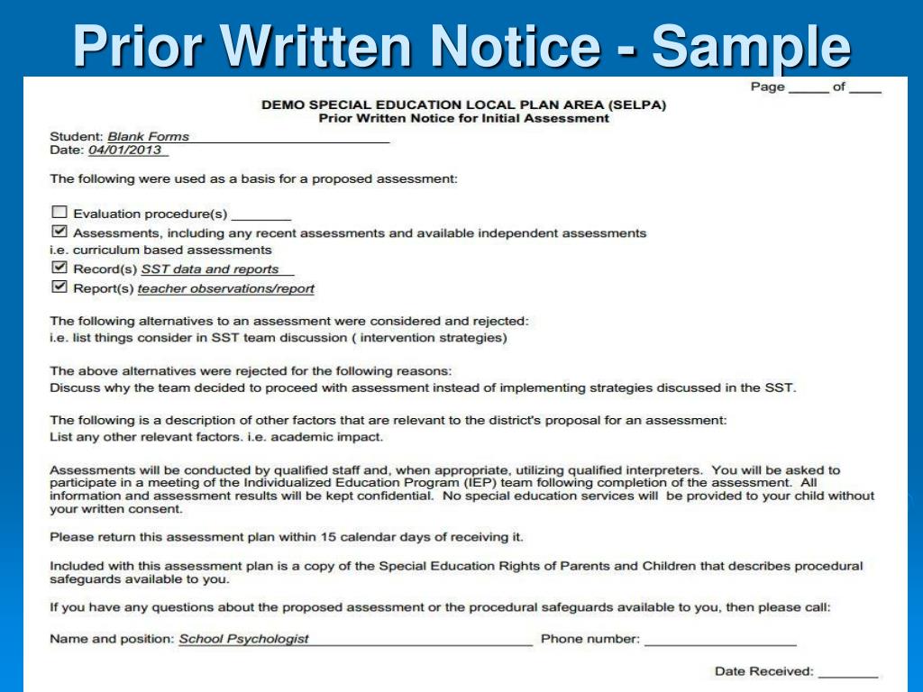Prior Written Notice Template Prior Written Notice Template