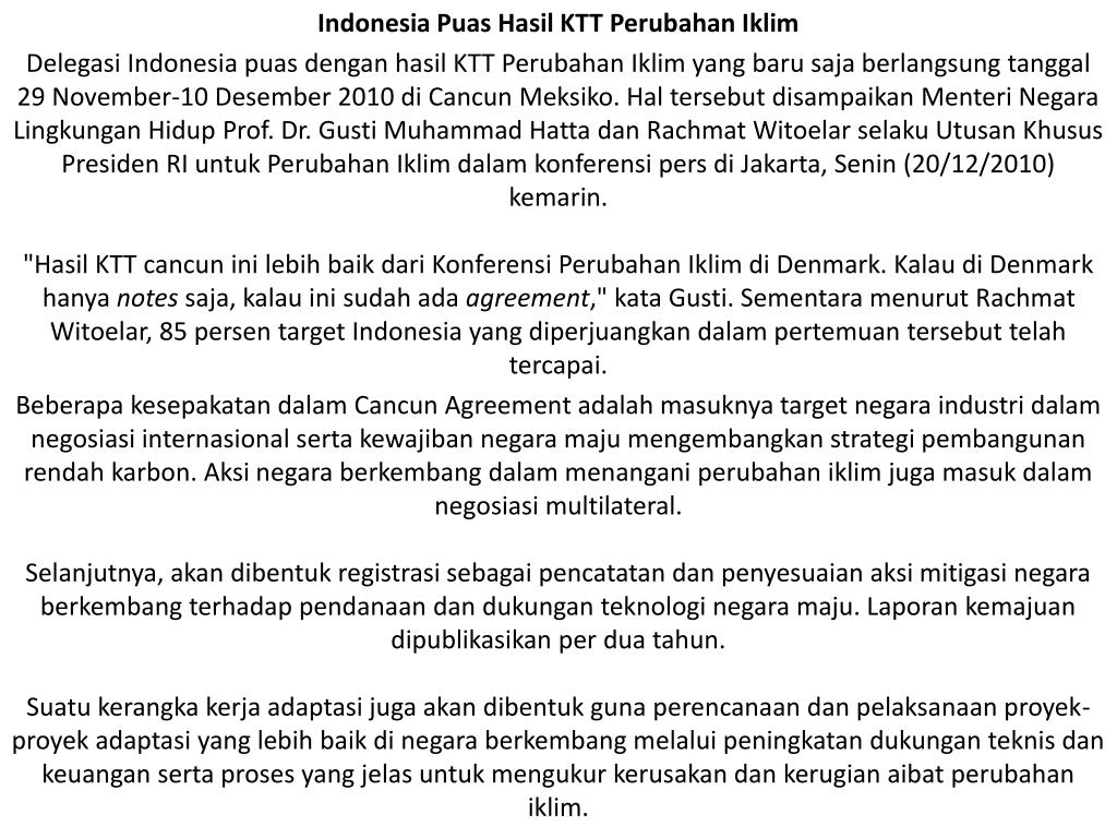 PPT - Indonesia Puas Hasil KTT Perubahan Iklim PowerPoint Presentation - ID:3327098