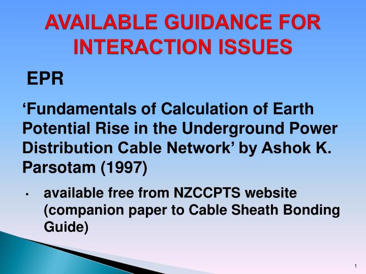 PPT - AVAILABLE GUIDANCE FOR INTERACTION ISSUES PowerPoint Presentation ...