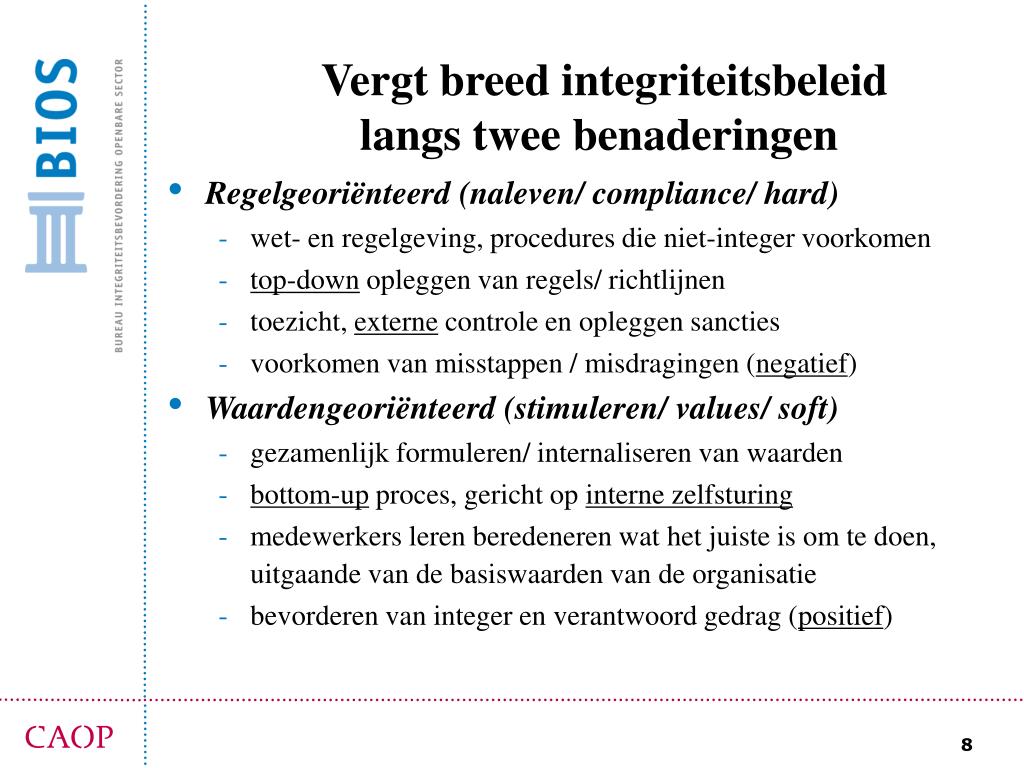 PPT - Integriteitsbeleid binnen de publieke sector Alain Hoekstra ...