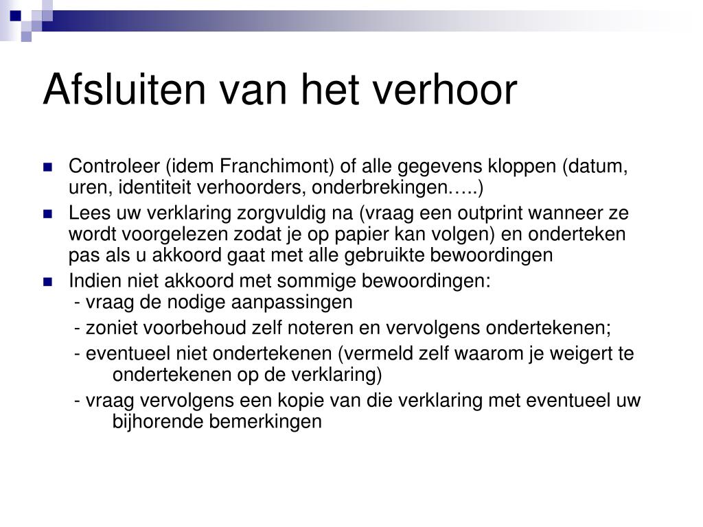 PPT - Verhoor door AIG Uw rechten en plichten PowerPoint Presentation ...