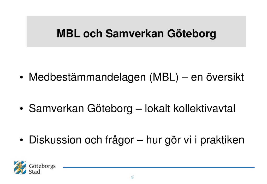 PPT - Chefsintroduktion - medbestämmandelagen och Samverkan Göteborg ...