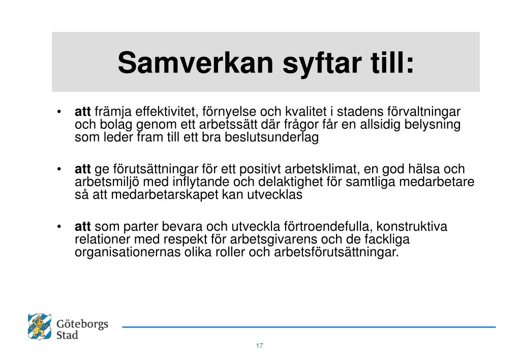PPT - Chefsintroduktion - medbestämmandelagen och Samverkan Göteborg ...