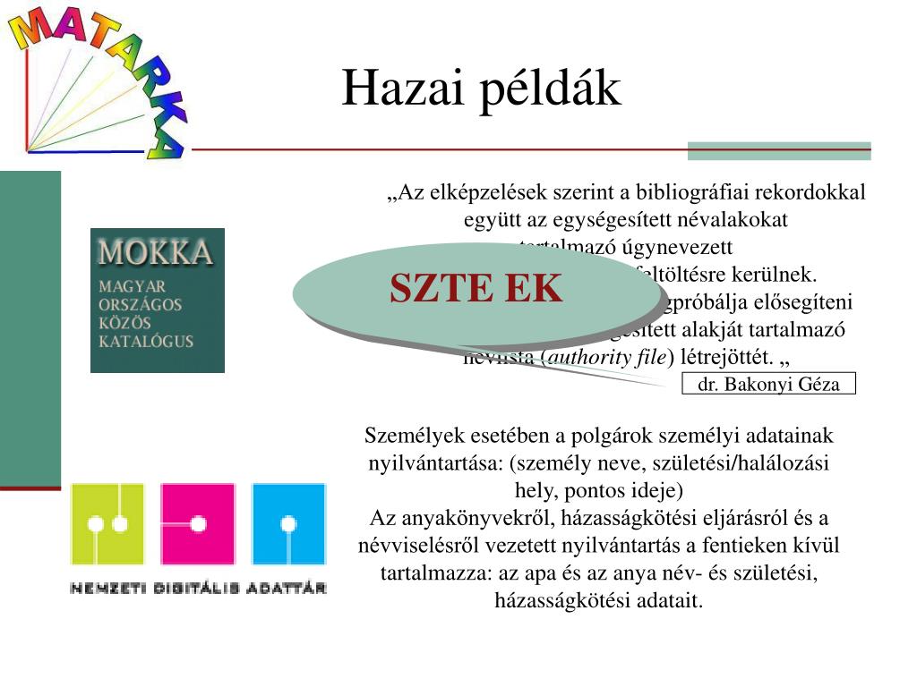 PPT - Személynevek egységesítése a MATARKA-ban dr. Bakonyi Géza ...