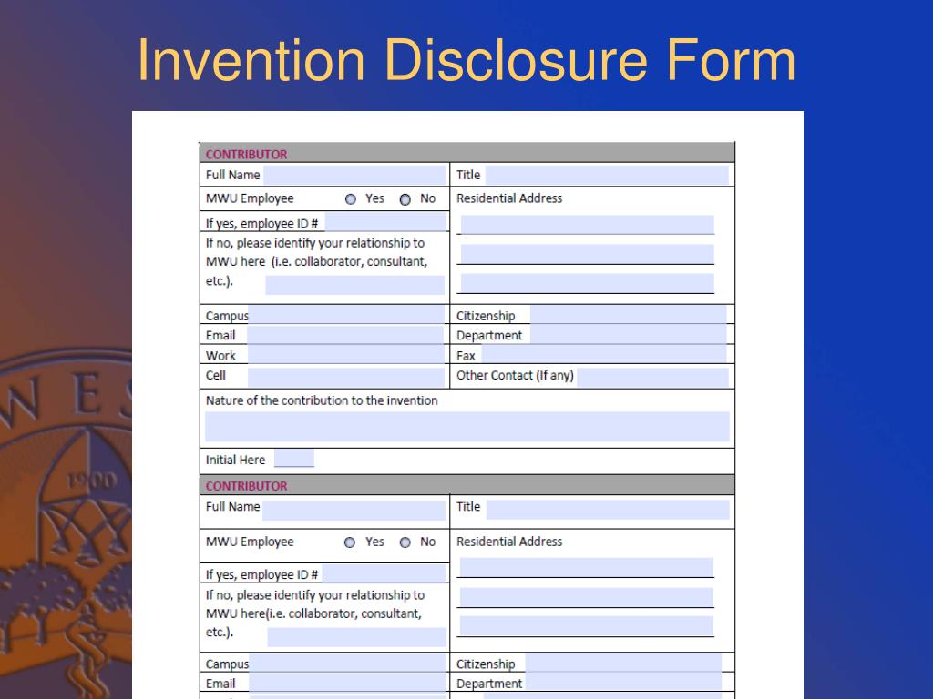 Invention Disclosure Template Invention Disclosure Template