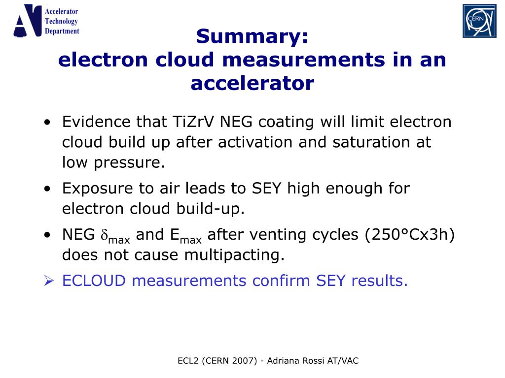 PPT - SUMMARY of SEY and electron cloud build-up with NEG materials ...