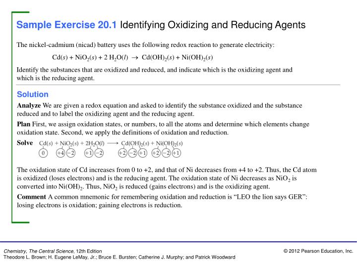 PPT - Sample Exercise 20.1 Identifying Oxidizing and Reducing Agents ... PPT - Sample Exercise 20.1 Identifying Oxidizing and Reducing Agents ...
