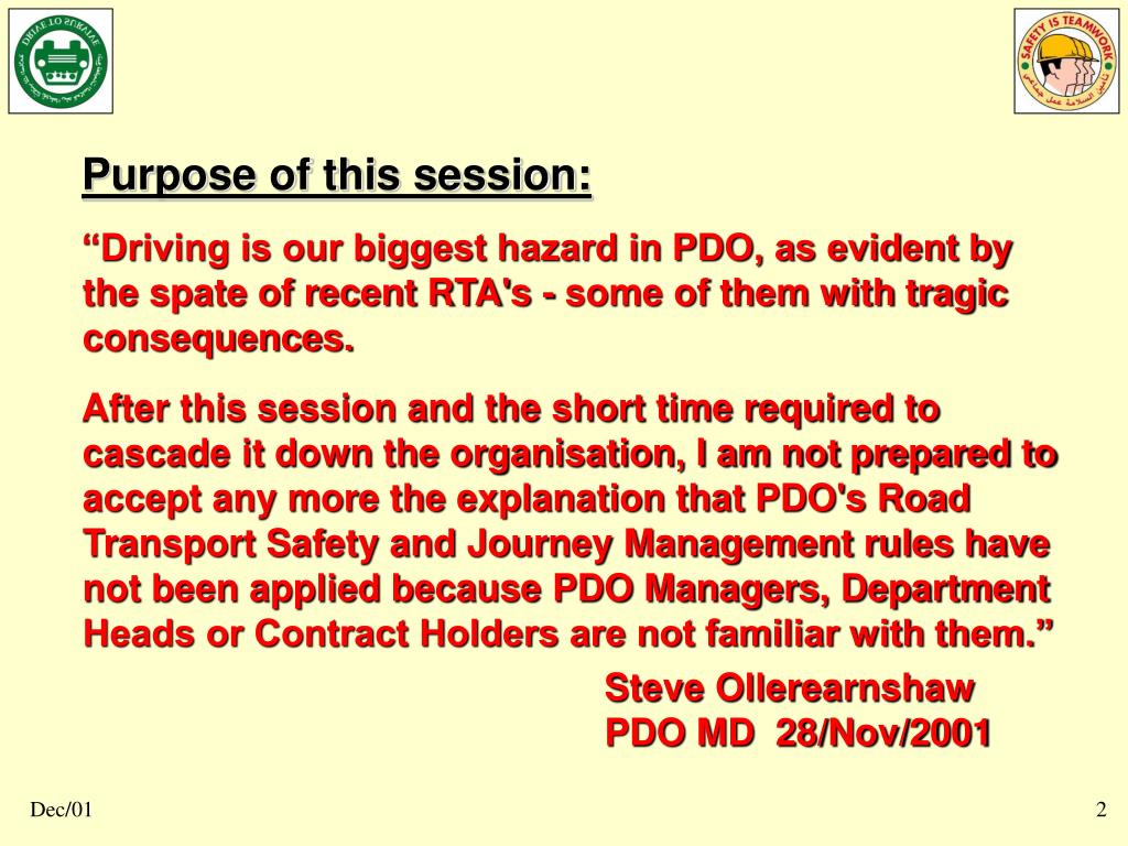 PPT - Road Transport Safety PDO Managers, CH & Supervisors know and ...