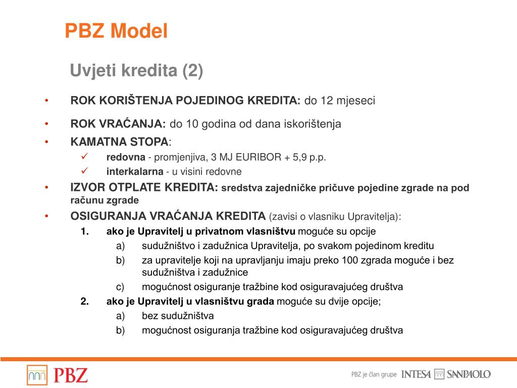 PPT - PBZ BANKA ZA UPRAVITELJE Platni promet PBZ Model kreditiranja ...