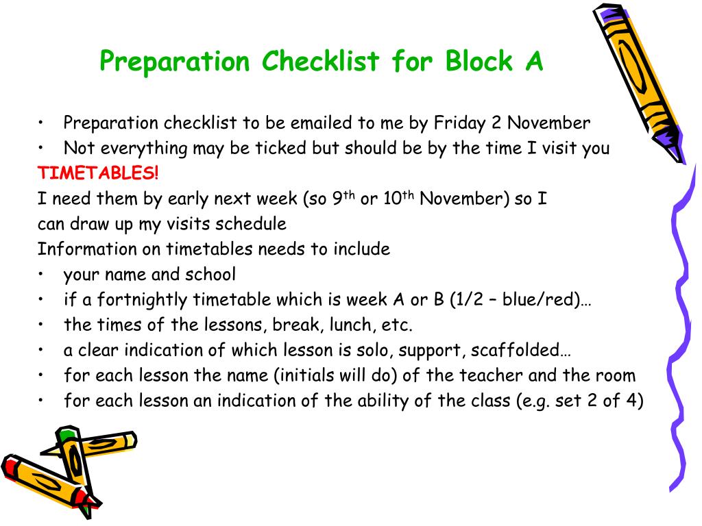 PPT - Checklist for your School A Block Placement 9 November to 17 ...