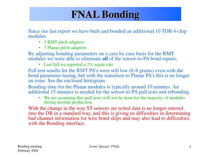 PPT - FNAL Bonding PowerPoint Presentation, free download - ID:3363252