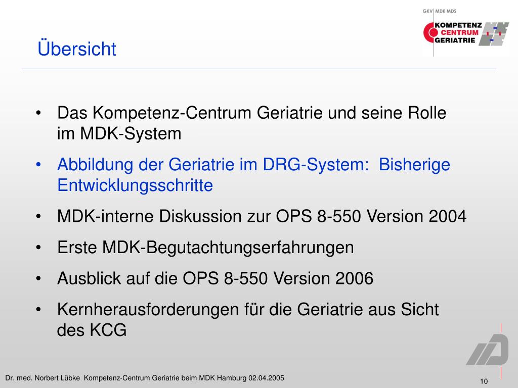 PPT - Abbildung der Geriatrie im DRG-System aus Sicht des MDK PowerPoint Presentation - ID:3367367