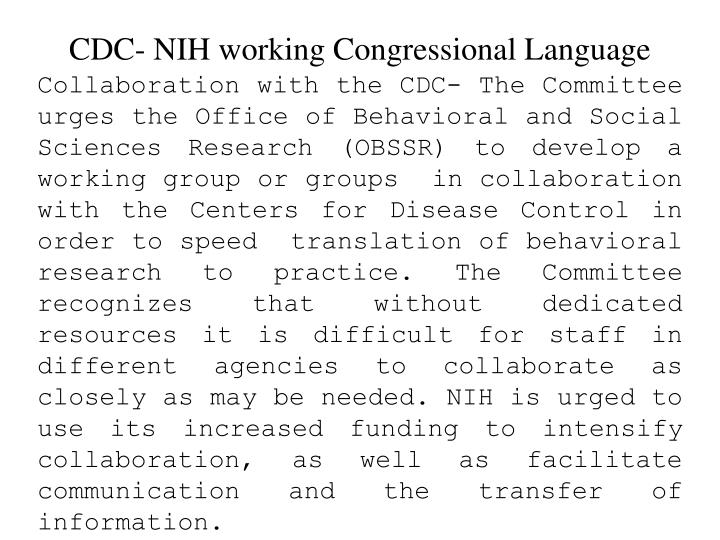 PPT - CDC- NIH working Congressional Language PowerPoint Presentation ...