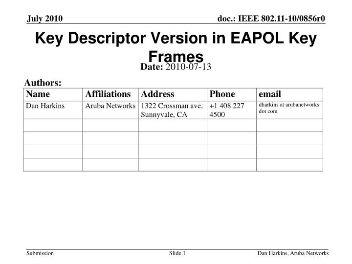PPT - Key Descriptor Version in EAPOL Key Frames PowerPoint ...