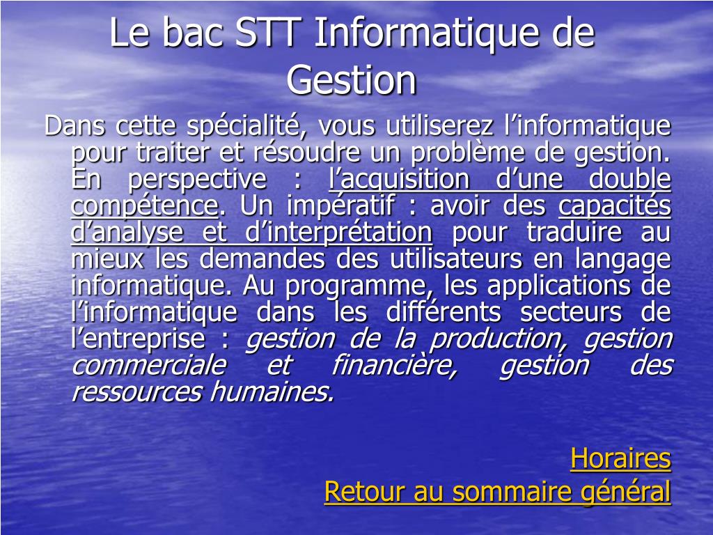 PPT - A la découverte de la section STT (Sciences et technologies tertiaires) PowerPoint ...